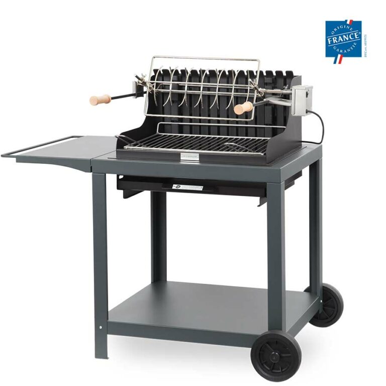 Barbecue tournebroche Le Marquier mendy 54x32 inox avec chariot